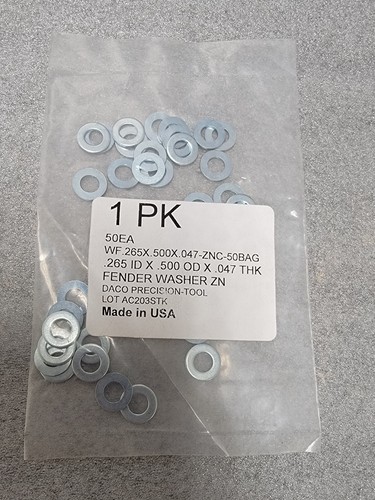 DACO PRECISION TOOL FENDER WASHERS; ..265 ID x .500 OD x .047 THK; PK ...