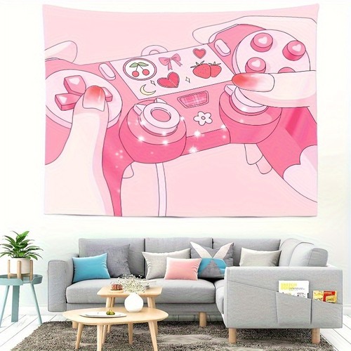 Chic Pink Game Console Tapestry - Kawaii Style Wall Hanging with ...