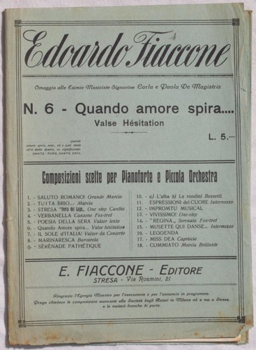EDOARDO FIACCONE QUANDO AMORE SPIRA... ANNI '20 MUSICA SPARTITI ...