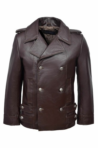 Men's German Brown Naval Military Real Leather Jacket Coat | eBay