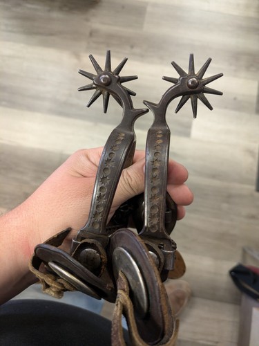 1890s-1920s BUERMANN DROP SHANK COWBOY SPURS, 10 POINT ROWEL | eBay