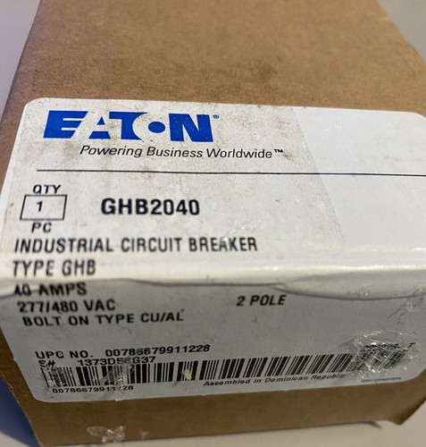 NEW, Eaton - GHB2040 Bolt On Circuit Breaker 40A, 2pole, 277/480V. New ...