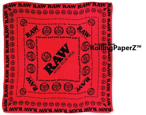 NEW! RAW The Natural Way to Roll Rolling Papers RED Bandana 21.5" X 21. ...