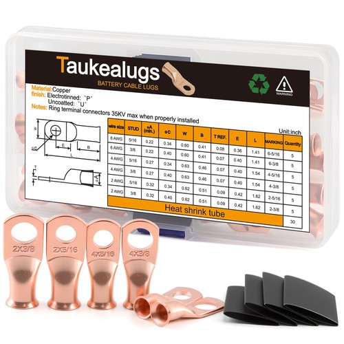 Battery Terminal Copper Connectors Cable Ring Lugs AWG6 4 2 Gauge 5/16 ...