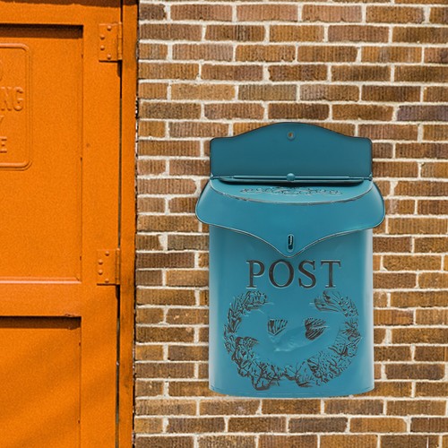 Retro Vintage Mailbox Cast Iron Blue Wall Mount American Post Box ...