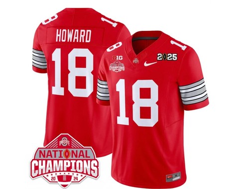 Men’s Will Howard Ohio State Natty Jersey Buckeye stitched #18 Red | eBay
