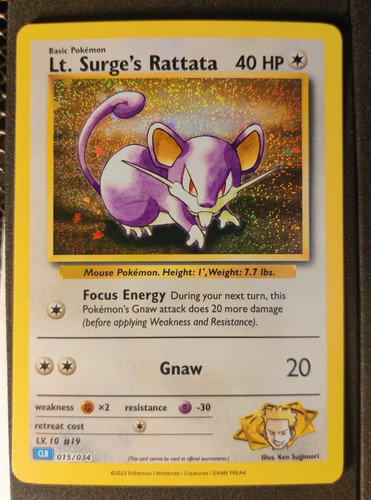 Pokemon Lt. Surge's Rattata 015/034 Holo Pokemon Card Game Classic ...