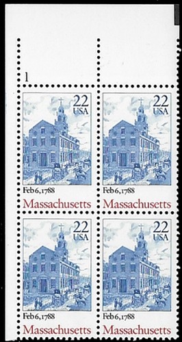US 1988 SC#23411 200TH MASSACHUSETTS POSTAGE STAMP P# BOCK OF 4 MNH | eBay