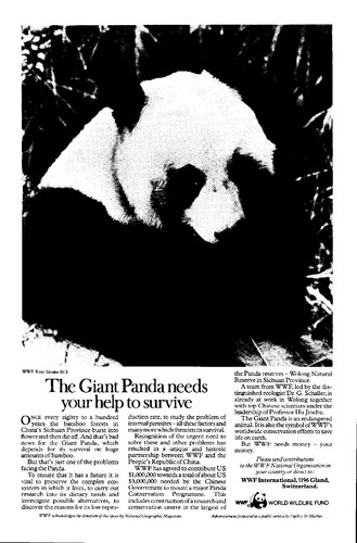 1981 "The Giant Panda Needs Your Help To Survive." Vintage Magazine ...