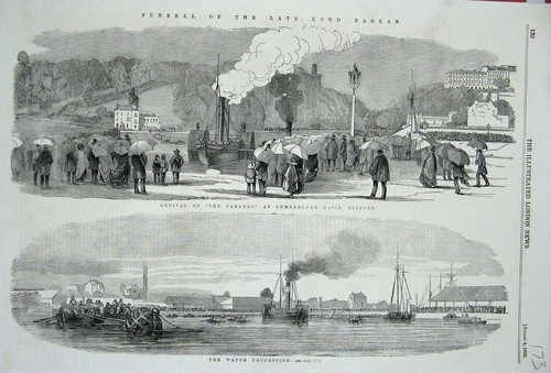 Original Old Antique Print 1855 Funeral Lord Raglan Ship Caradoc Basin ...
