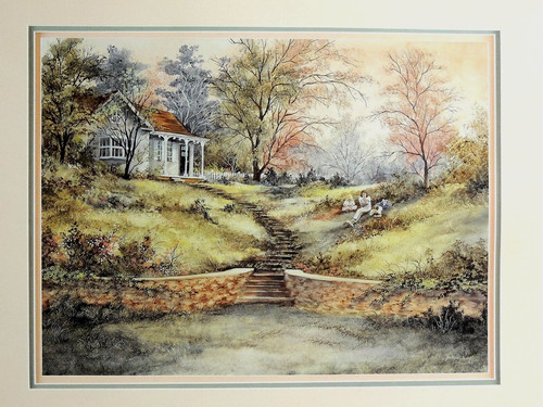 COUNTRY COTTAGE HOUSE PICTURE RESTING BY THE STAIRS JAN WARD CALASKI ...