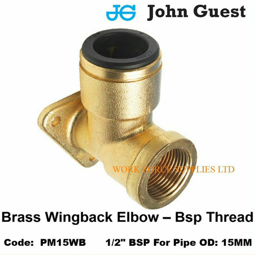 John Guest-Brass Wingback Elbow–1/2" BSP Thread- Pipe OD 15mm 006 | eBay