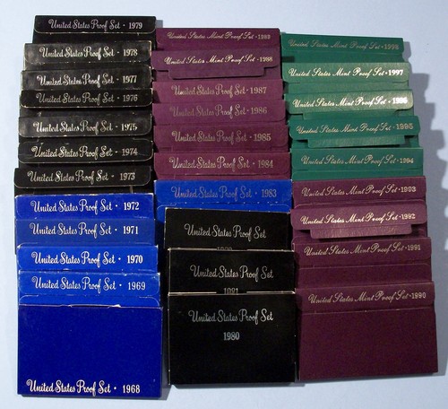 1968 - 1998 PROOF sets - Plus 1976 Silver Proof Set-Lot of 32 Sets-Box ...