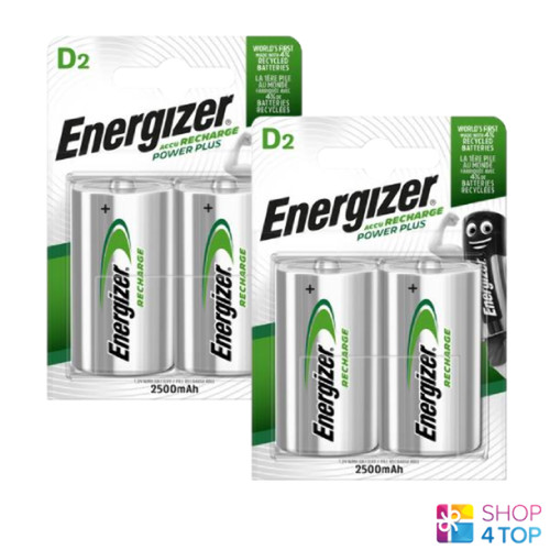 4 Energizer Rechargeable D HR20 Batteries Power Plus NiMH 1.2V 2500mAh ...