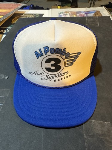Vintage Al Pombo #3 Signature Series Racing Trucker Hat - Blue & White ...