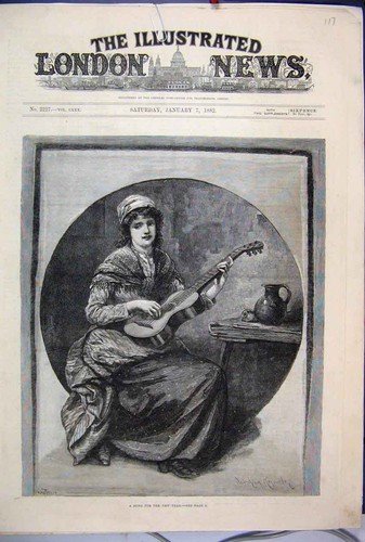 Original Old Antique Print 1882 Song New Year Woman Music Fine Art ...