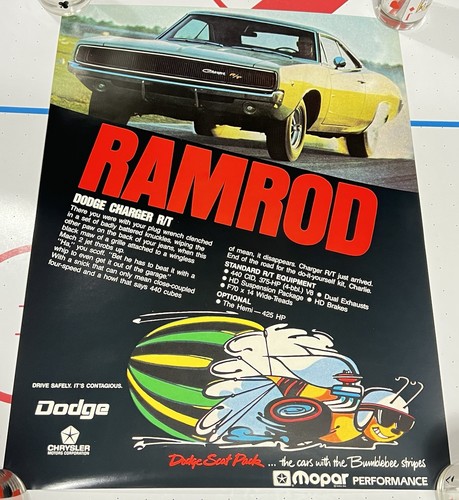 Rare Mopar Dealer DODGE CHARGER RT RAMROD Muscle Car SCAT PACK Poster ...