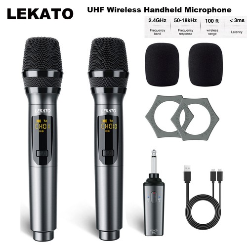 LEKATO UHF Wireless Handheld Microphone System Rechargeable Receiver ...