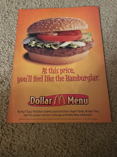Vintage 2002 MCDONALD'S DOLLAR MENU BIG N' TASTY CHEESEBURGER CHICKEN ...