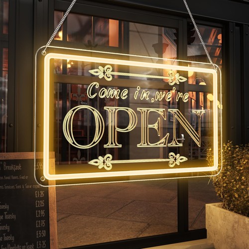 Neon Open Sign for Business Window, Warm White Come in We Are Open Led ...