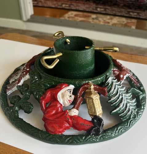 Antique German Christmas Tree Stand Painted Cast Iron Elves Deer Trees ...