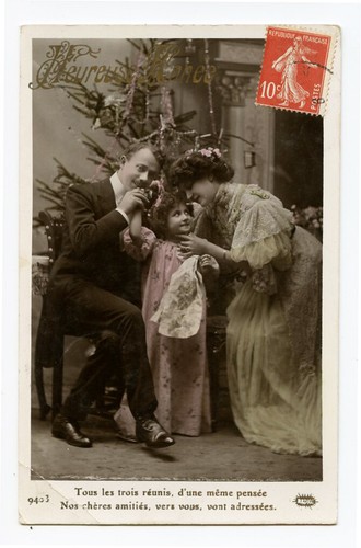 c 1909 Child Children Kids LITTLE GIRL w/ DOLL Christmas tree photo ...