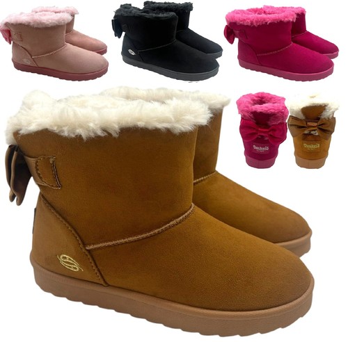 KIDS GIRLS CHILDREN WARM WINTER ANKLE FUR LINED SCHOOL SHOES SNUGG BOW ...