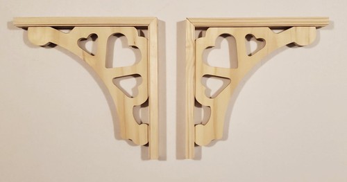 Pair of Wooden Victorian Three Heart Fretwork Porch Brackets Unfinished ...