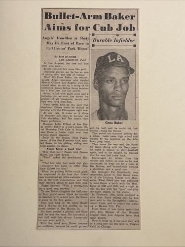 Gene Baker Los Angeles Angels 1952 Sporting News Baseball 4X9 Panel | eBay