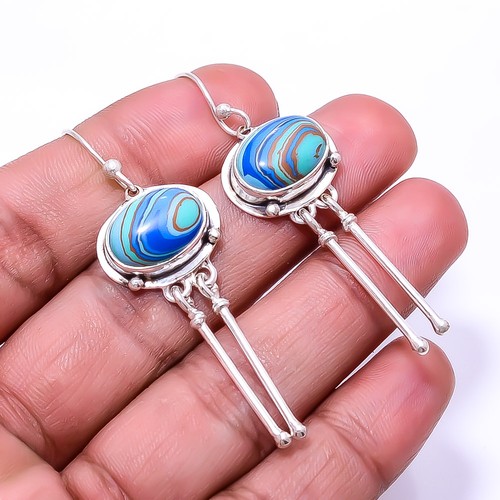 Blue Rainbow Calsilica Designer Handmade 925 Sterling Silver Earring 2. ...