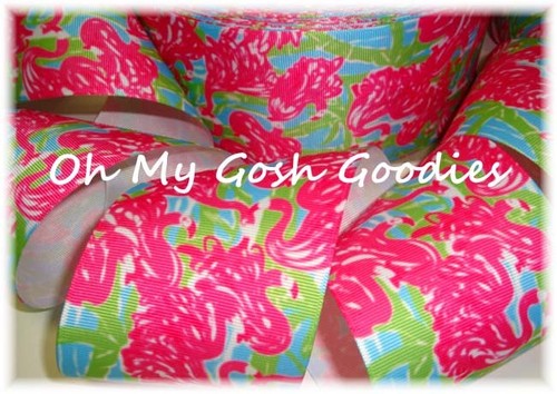 3" DESIGNER FLAMINGO FAN DANCE GROSGRAIN TROPICAL RIBBON OH MY GOSH ...