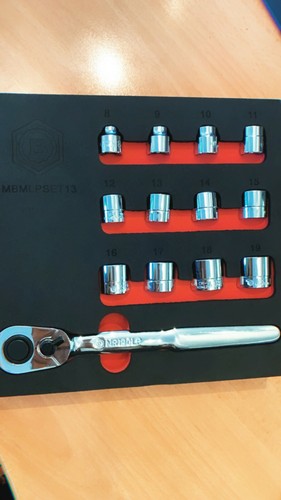Britool Hallmark Socket Ratchet Low Profile 3/8 Stubby Tool Set In Foam ...