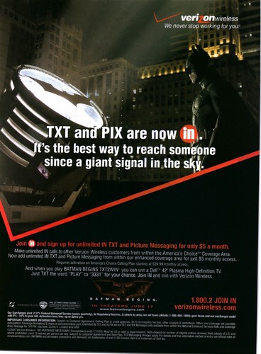 2005 PRINT AD - VERIZON WIRELESS / BATMAN BEGINS AD - BAT SIGNAL BATMAN ...