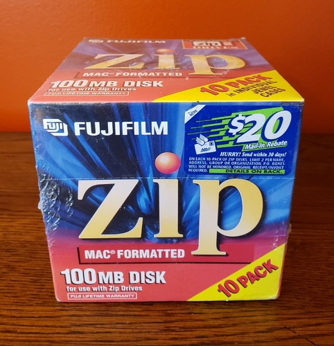 Sealed 10-Pack Fujifilm 100MB ATOMM Zip Discs Mac Formatted with Jewel ...