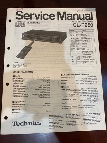 TECHNICS SL-P250 SLP250 CD PLAYER Service Manual FROM THE USA ...