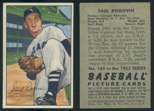 (35792) 1952 Bowman 165 Saul Rogovin White Sox-EM | eBay