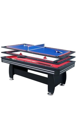 Black 7ft 3-in-1 Multi Games Table Push Hockey Billiards Pool Table ...