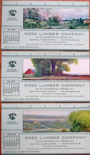 Chicago, IL Art Deco 1943 Advertising Blotters SET OF THREE w/Rulers ...