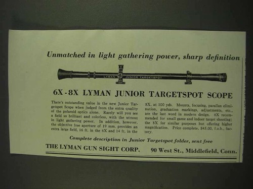 1938 lyman junior Targetspot Scope Ad - Unmatched in light gathering ...