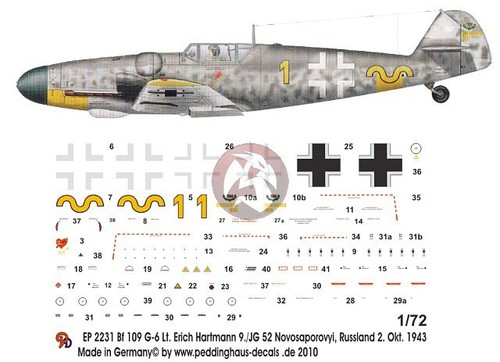 Peddinghaus 1/72 Bf 109 G-6 "Karaya" Markings Erich Hartmann Russia ...