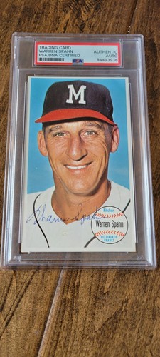 1964 TOPPS GIANTS SIGNED CARD WARREN SPAHN MILWAUKEE BRAVES METS HOF ...