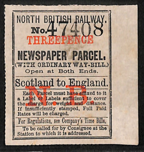 GB Scotland NORTH BRITISH RAILWAY Newspaper Parcel Stamp 3d NBR Mint ...