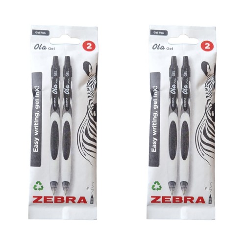 4 Brand New Zebra Ola Gel Pens Black Ink Retractable Medium Point Gel ...