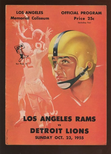 October 23 1955 NFL Program Los Angeles Rams at Detroit Lions EX | eBay