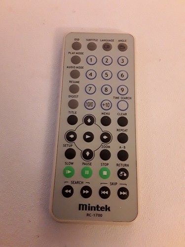 Genuine Mintek RC-1700 Remote Control OEM for Portable DVD Player MDP ...