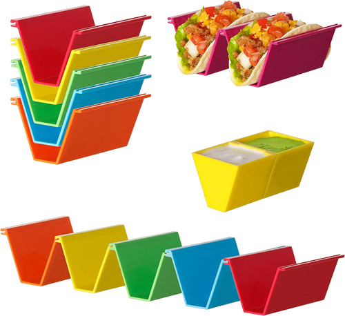Colorful Taco Holder Stands - Set of 12 with 2 Condiment Dishes,Taco ...