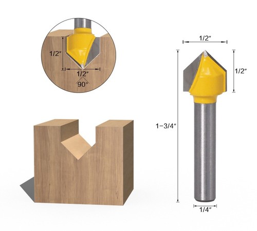 90 Degree X 1/2" Diameter V Groove Router Bit - 1/4" Shank | eBay