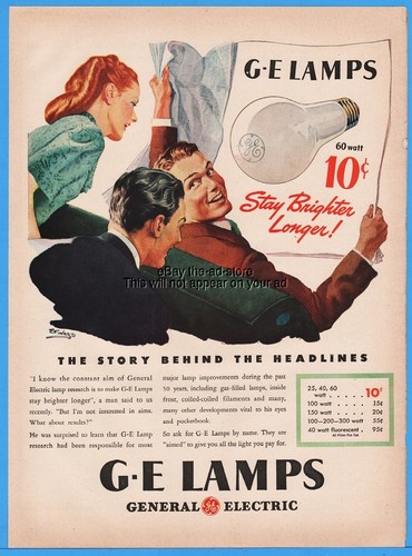 1945 General Electric GE Light Bulbs Ad Story Behind The Headlines Men ...