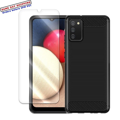 Tempered Glass Screen Protector Carbon Fiber Case for Samsung Galaxy ...