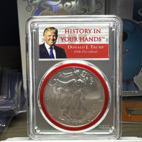TRUMP 2017 Silver Eagle PCGS MS70 ~ Donald Trump Label #45 ~ #’d/2000 ...